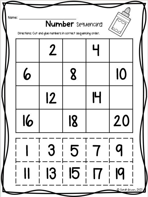 Number Sequencing - Cut & Paste Printable, Counting, Fine Motor Skills ...