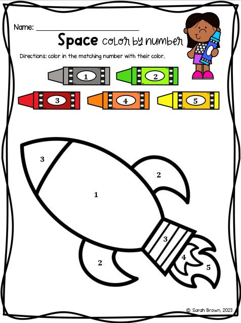 Color by Number Space Coloring Number Recognition Fine - Etsy