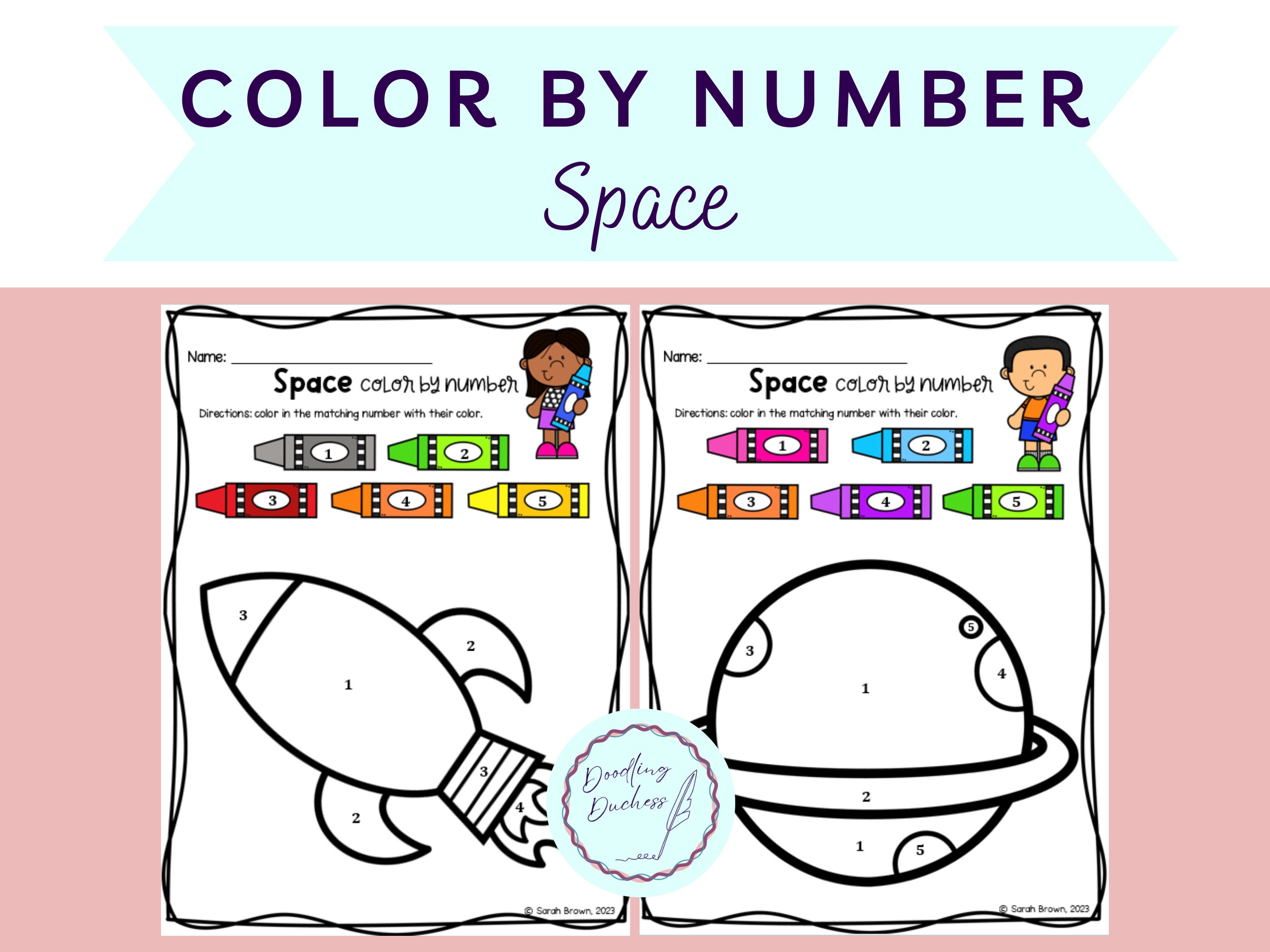 Color by Number Space Coloring Number Recognition Fine - Etsy