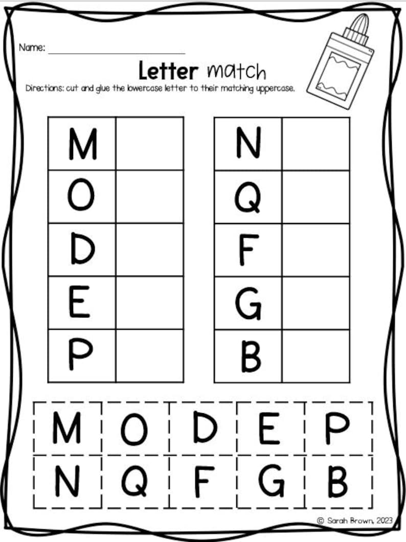 Uppercase and Lowercase Letter Match Cut & Paste Bundle, Kindergarten ...