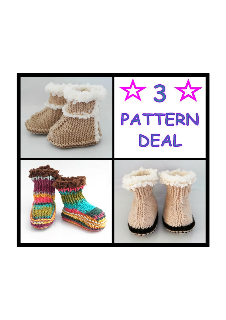 3 Pattern Deal, UGG Knitting Pattern, Baby Booties, Baby Boy or Girl ...