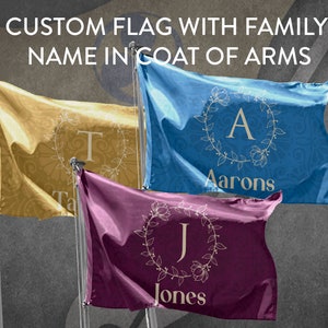 Personalized Custom Flag With Family Name in Coat of Arms II Print, 3x5 ...