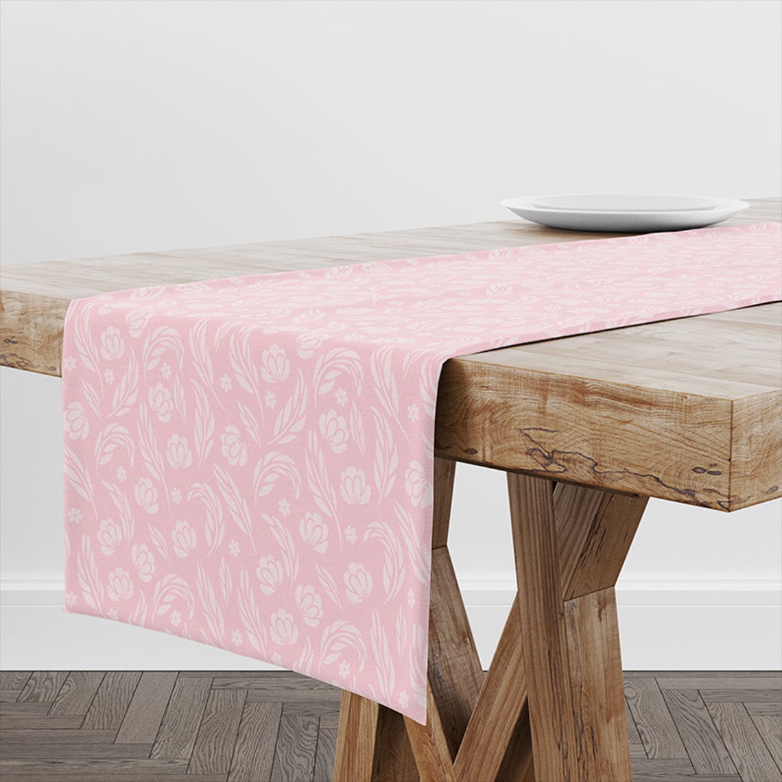 Table Runner Pastel Pink Floral Pattern Unique Design Table - Etsy