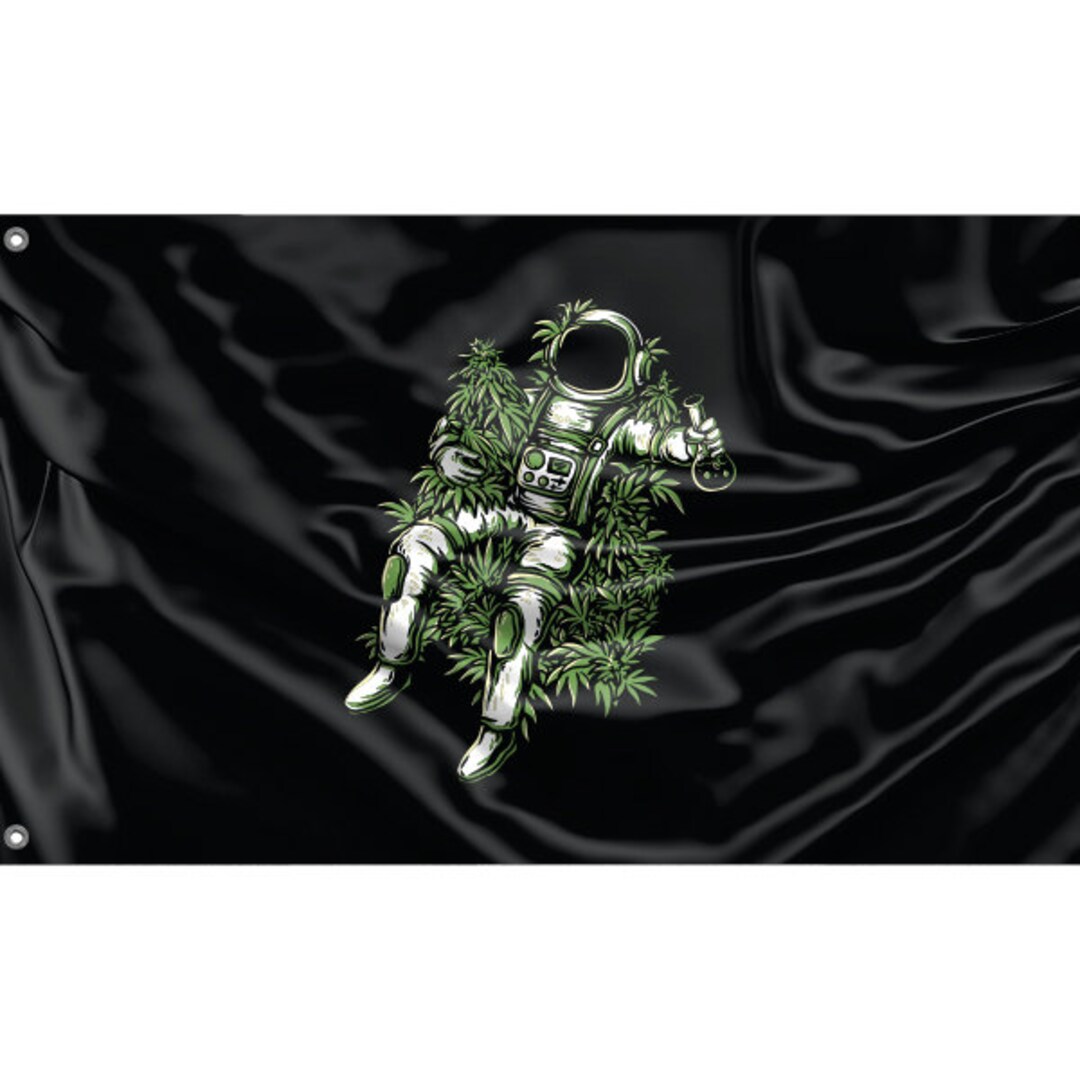 Astronaut Sitting on Cannabis Flag Unique Design Print High Quality ...