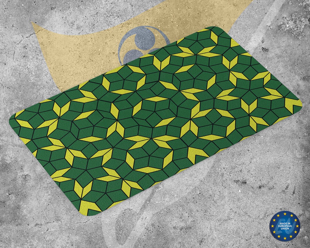 Penrose Pattern Dark Green and Yellow Doormat | Unique Design Door Mat ...
