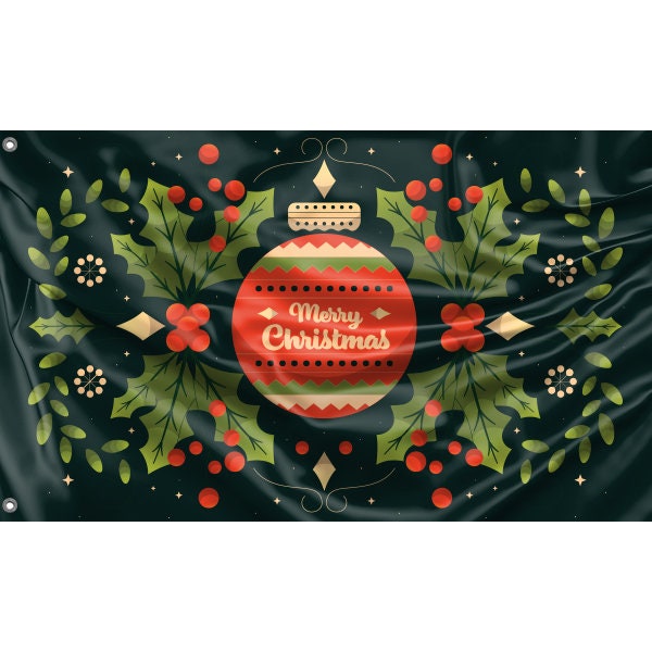 Merry Christmas Illustration Flag Unique Design Print Hiqh - Etsy