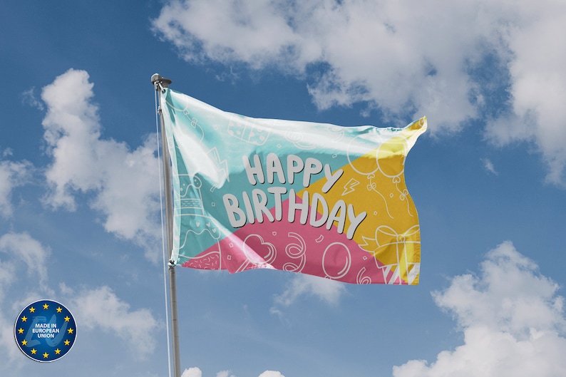 Colorful Happy Birthday Flag Unique Print, 3x5 Ft / 90x150 Cm Size, EU ...