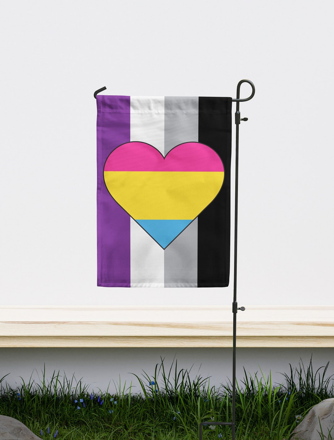 Asexual Panromantic Heart Garden Flag | Size - 12" X 18" | Double Sided ...