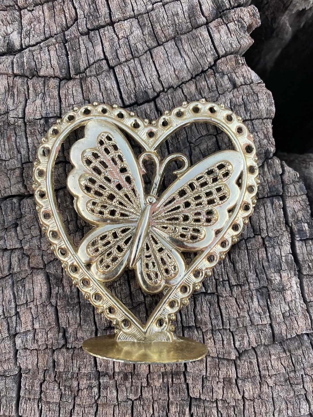 Torino Heart Gold Metal Earring Holder, Torino Heart With Butterfly ...