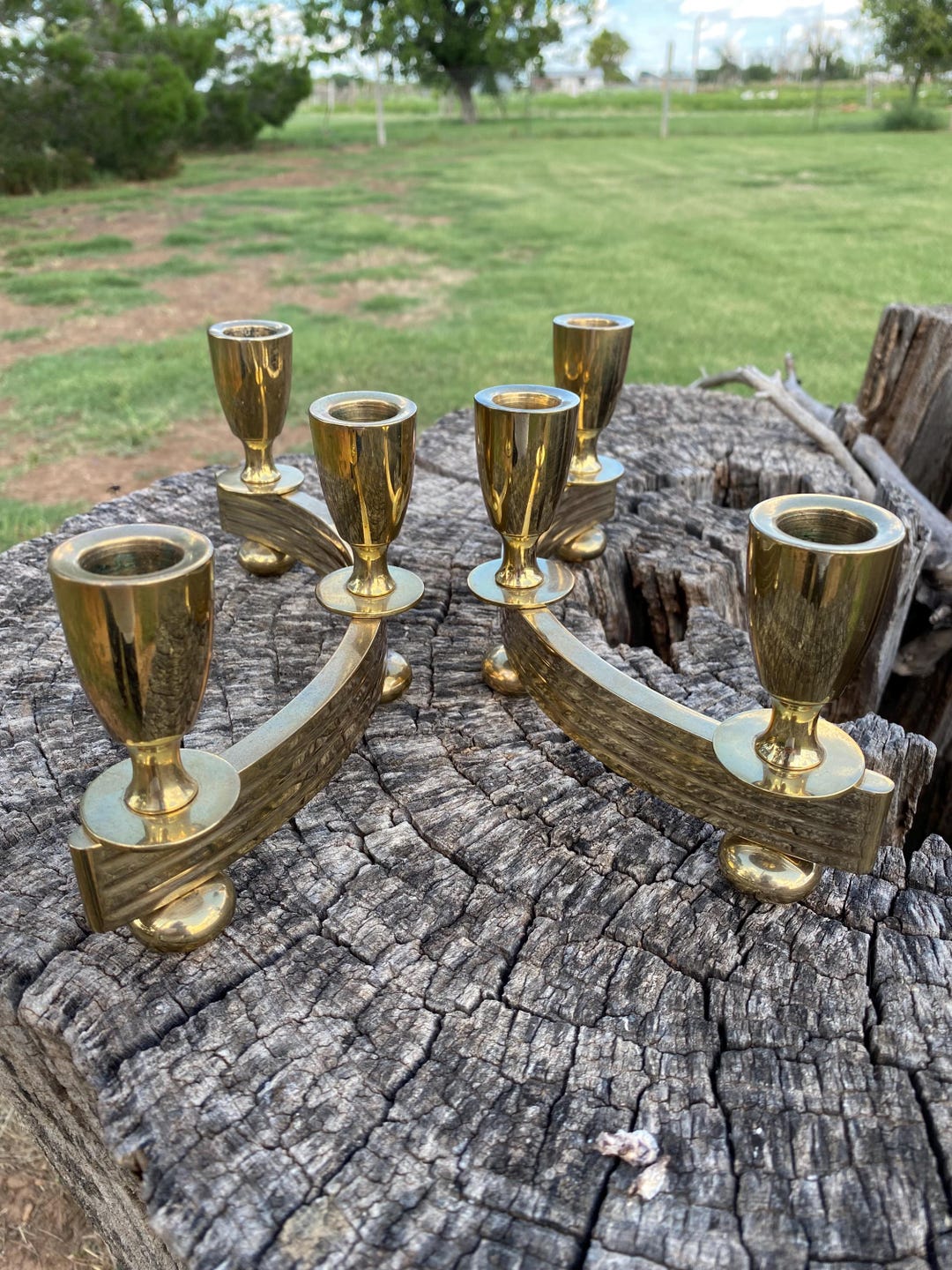 Pair of Solid Brass Curved Candle Holders, Heavy Brass Candlestick ...