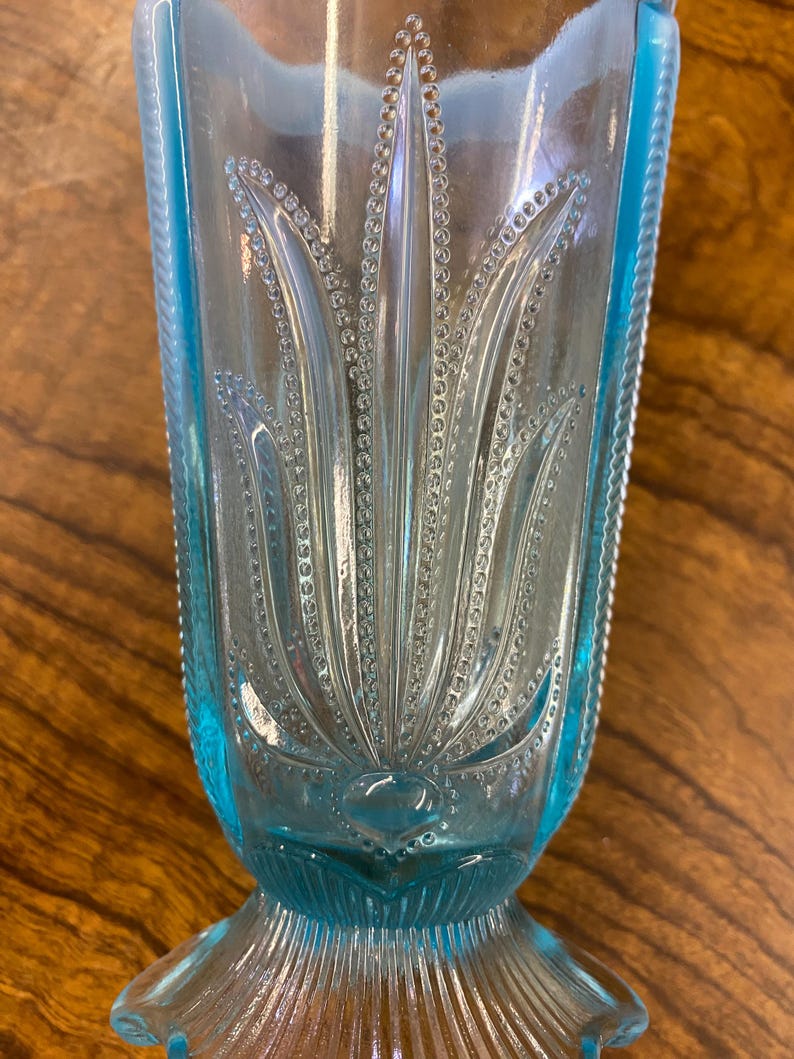 Fenton Blue Cactus Vase, Vintage Fenton Blue Glass Vase, Cactus Pattern ...