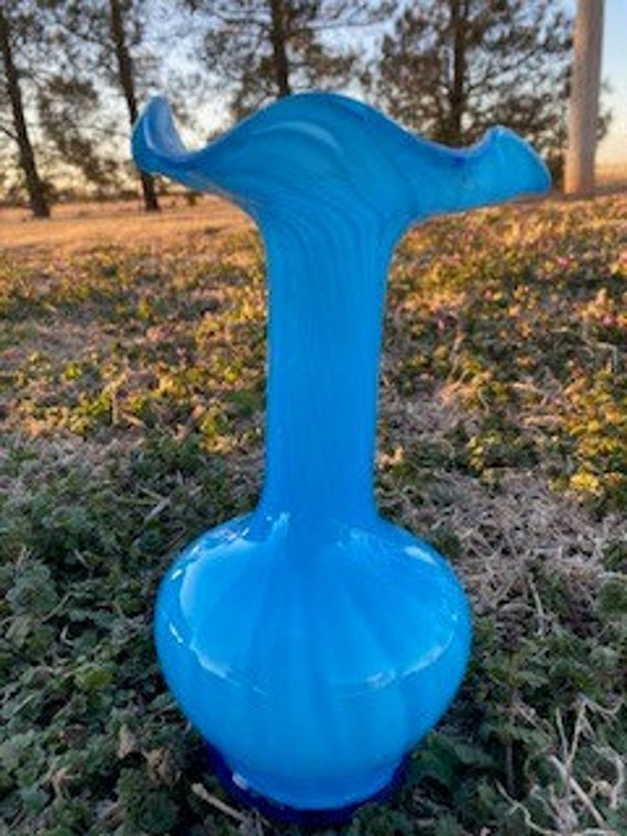 Vintage Aqua Blue Vase Handblown Vase Blue Glass Vase | Etsy