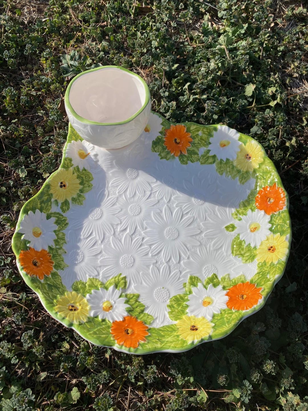 Colorful Vintage Lefton Chip and Dip Plate, Two Piece Chip Plate ...