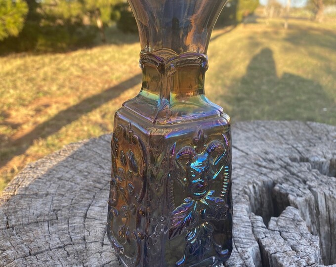 Vintage Imperial Jester Mask Vase, Iridescent Imperial Glass Vase ...