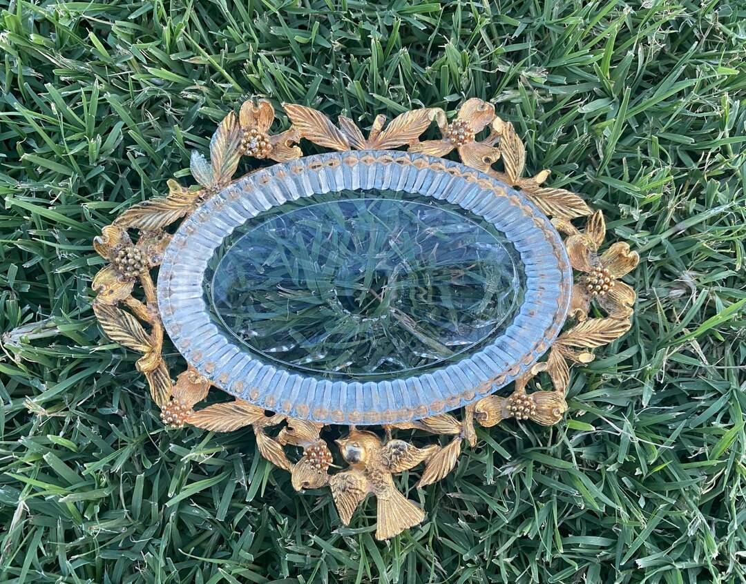 Vintage Matson Soap Dish, Oval Glass Dish, Filigree Metal/glass Soap ...