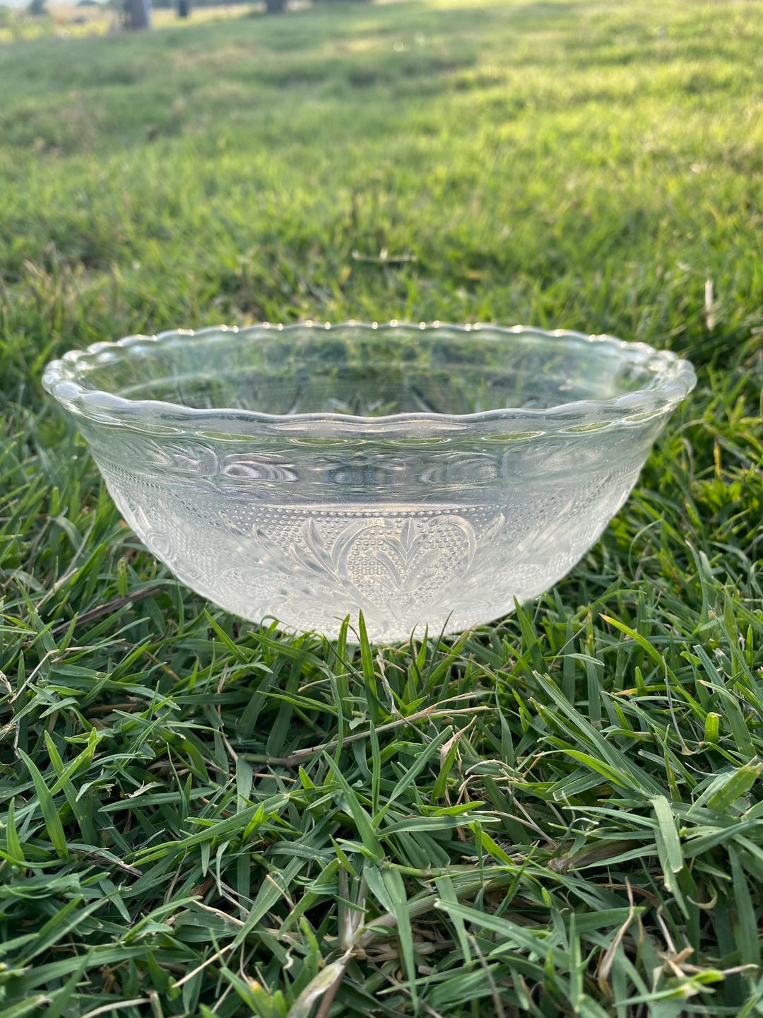 Set of 2 Vintage Anchor Hocking Sandwich Pattern Bowl, Clear Glass ...