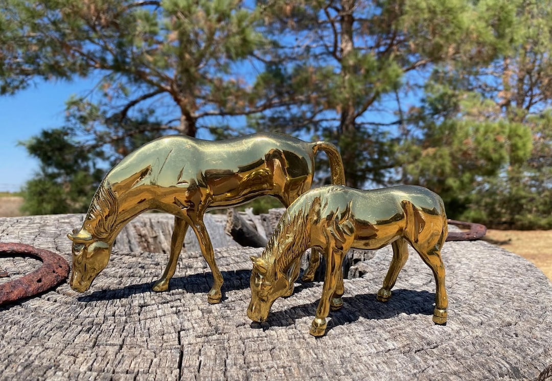 Two Brass Horses, Heavy Brass Horse Statues, Elegant Brass Horse ...