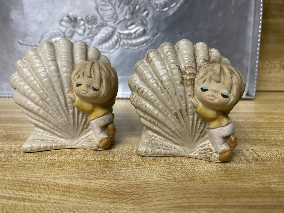 Shell Salt and Pepper Shakers With Girl Figurine, Shell Shakers Set ...