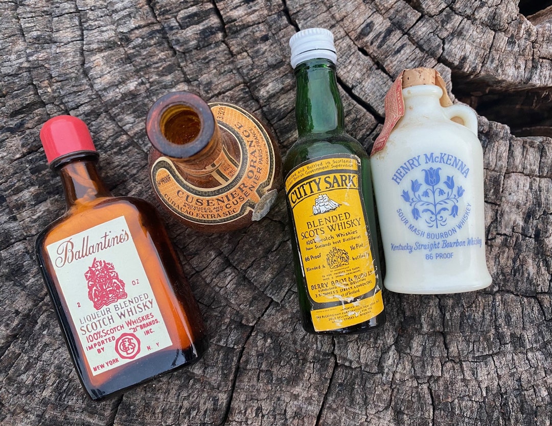 Set of 4 Vintage Miniature Glass Liquor Bottles, Mini Liquor Bottles ...