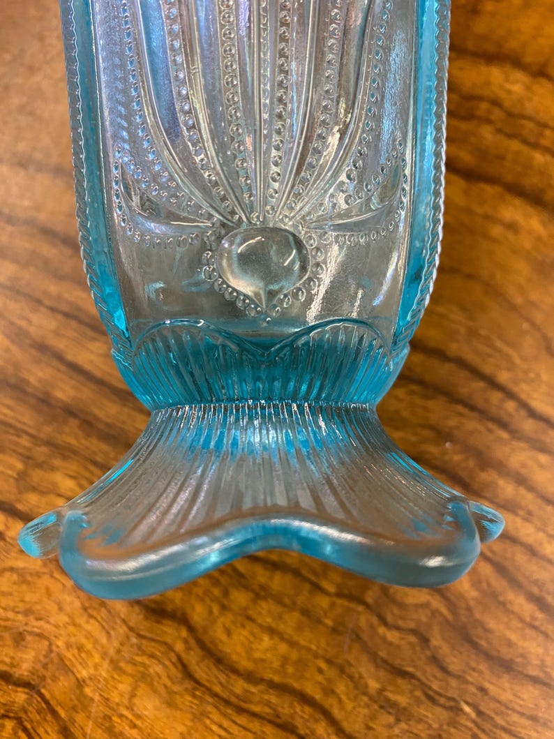 Fenton Blue Cactus Vase, Vintage Fenton Blue Glass Vase, Cactus Pattern ...