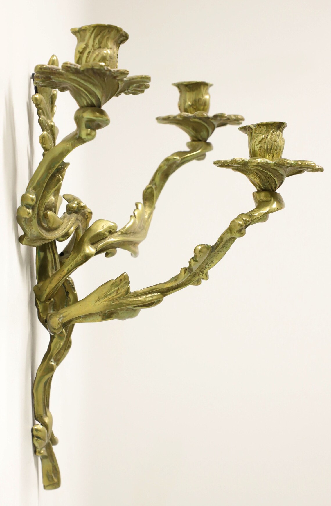 Antique 1920's Solid Brass Rococo Style Candle Wall Sconce - Etsy
