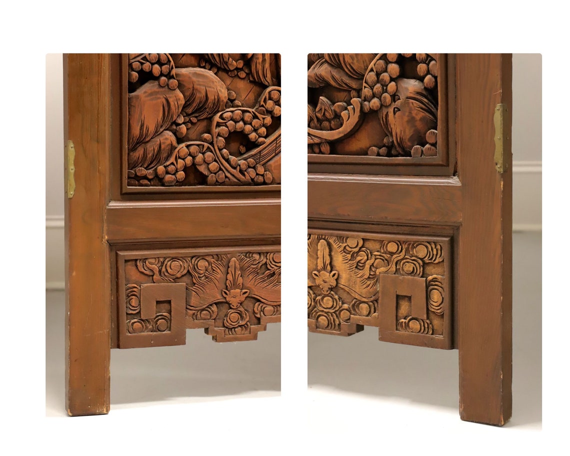 Mid 20th Century Balinese Carved Teak Folding Room Divider Screen - Etsy