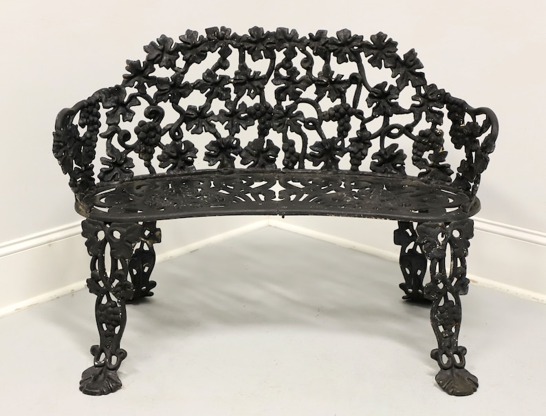 Antique Victorian Cast Iron Grape Leaf Garden Settee, Chairs, Table 4 ...