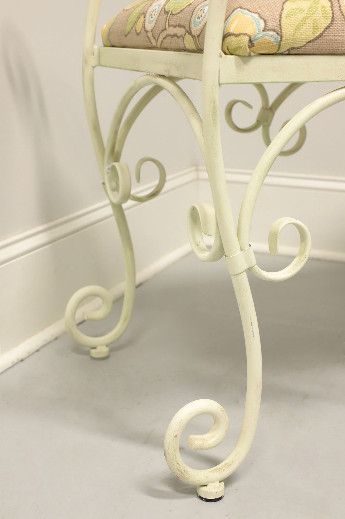 Vintage Wrought Iron White Painted Vanity Bench - Etsy