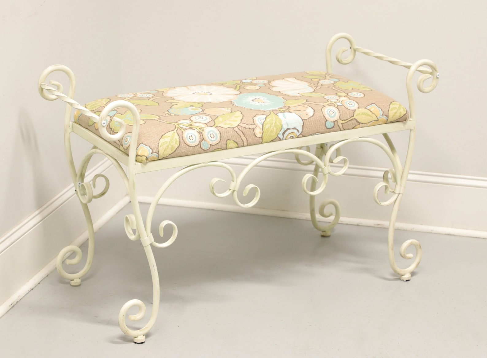 Vintage Wrought Iron White Painted Vanity Bench - Etsy