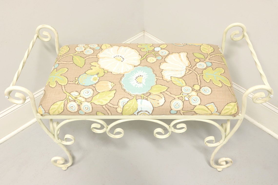 Vintage Wrought Iron White Painted Vanity Bench - Etsy