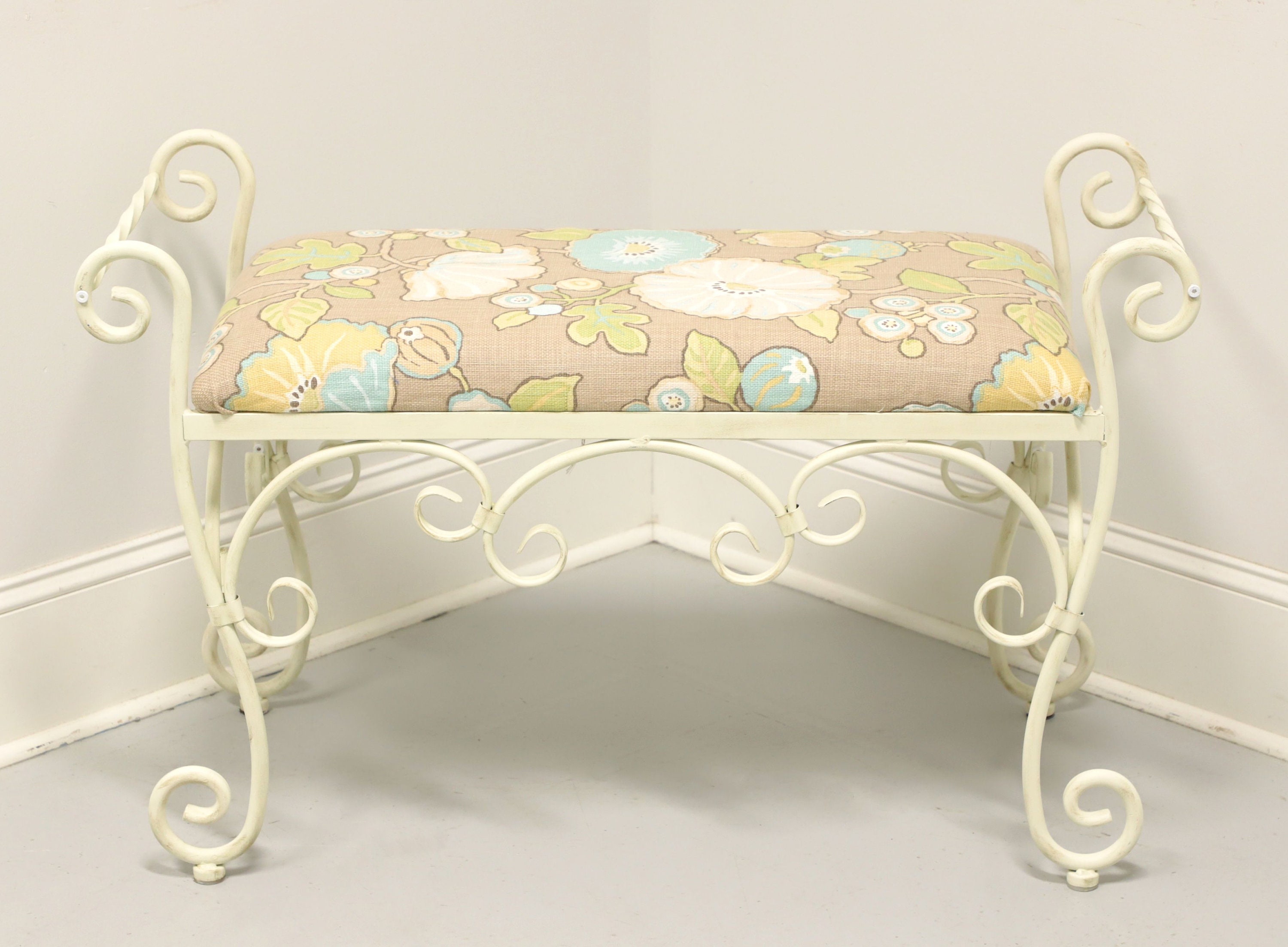 Vintage Wrought Iron White Painted Vanity Bench - Etsy