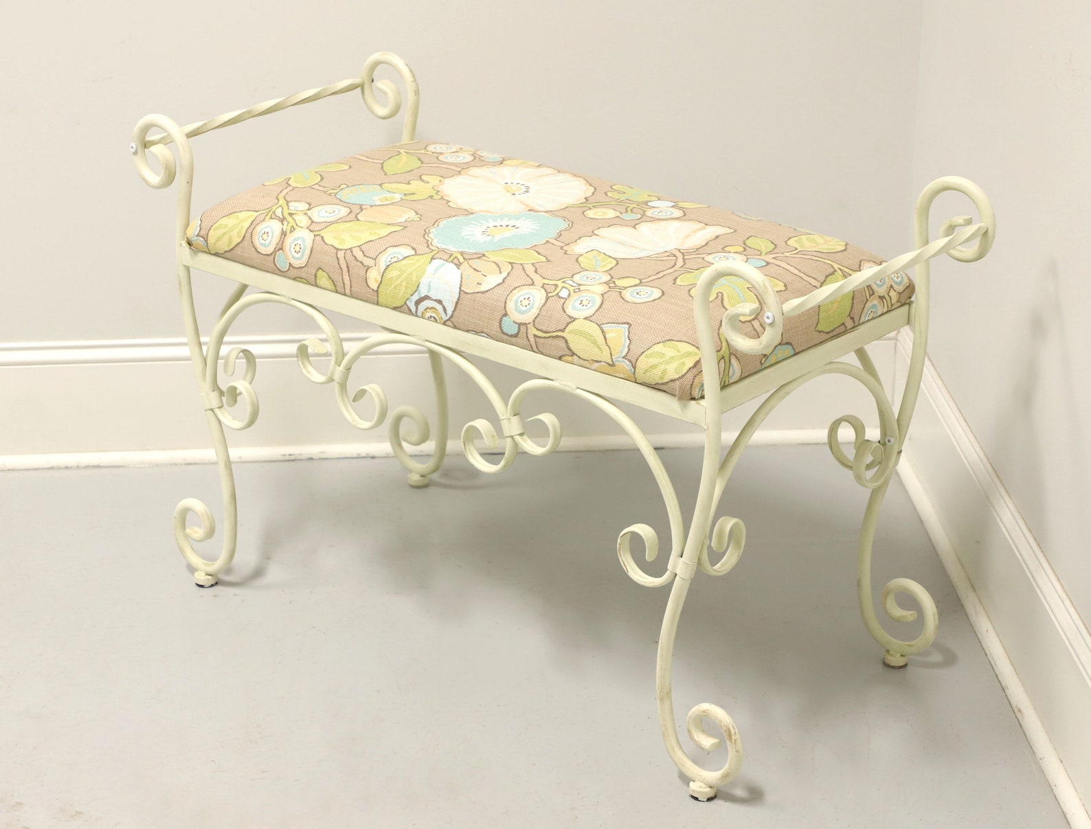 Vintage Wrought Iron White Painted Vanity Bench - Etsy