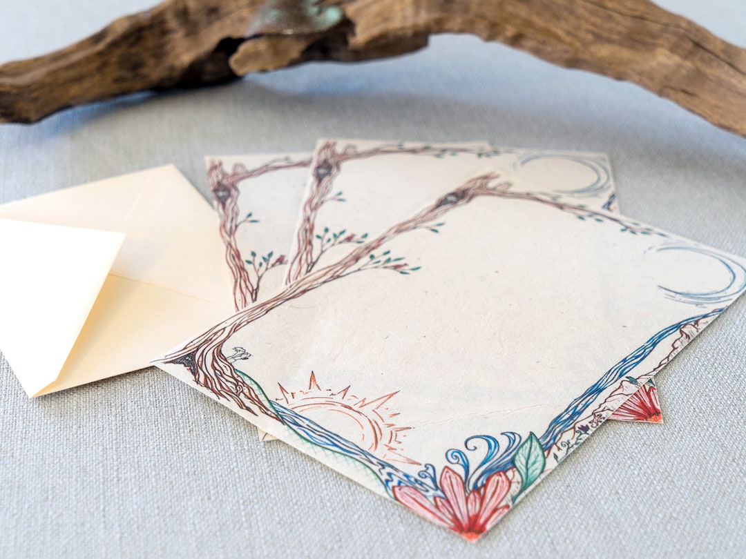 Letter Writing Set - Rustic Stationery on Handmade Paper, Gummed ...