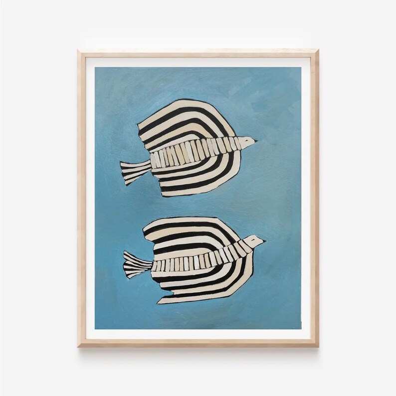 Two Striped Birds Art Print - Etsy