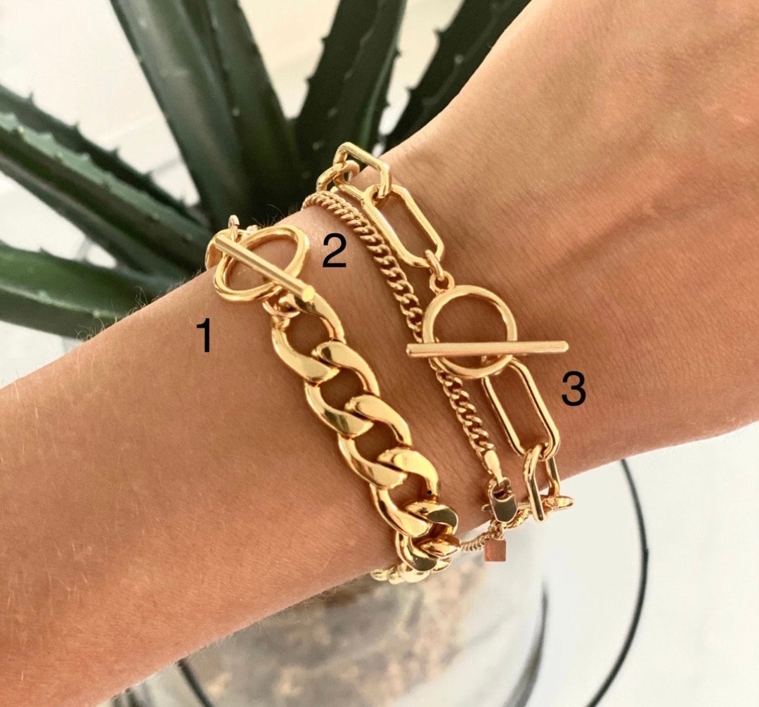 Gold Large Link Chain Bracelet Toggle Gold Bracelet Everyday Bracelet ...