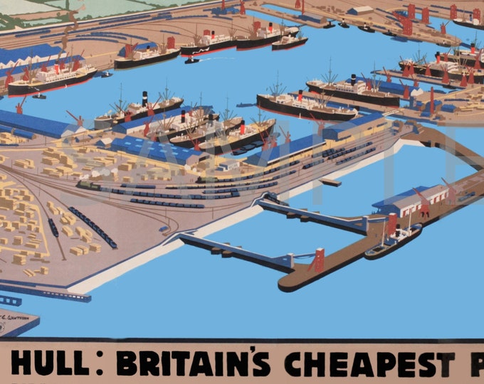 Vintage Railway Poster Hull Docklands Train Travel Advert Art Deco ...