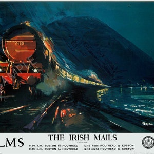 Vintage Railway Poster Irish Mails Night Train Euston Holyhead Coast ...
