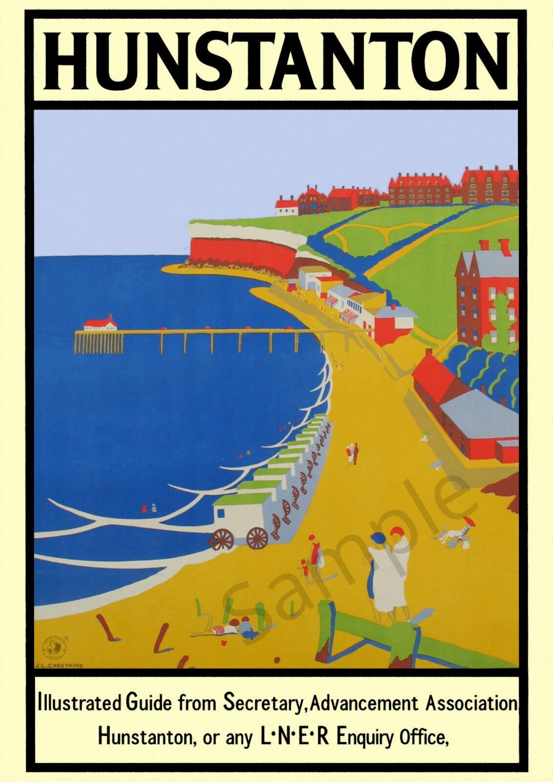 Vintage Poster Hunstanton Beach Railway Seaside Travel Advert Art Print ...