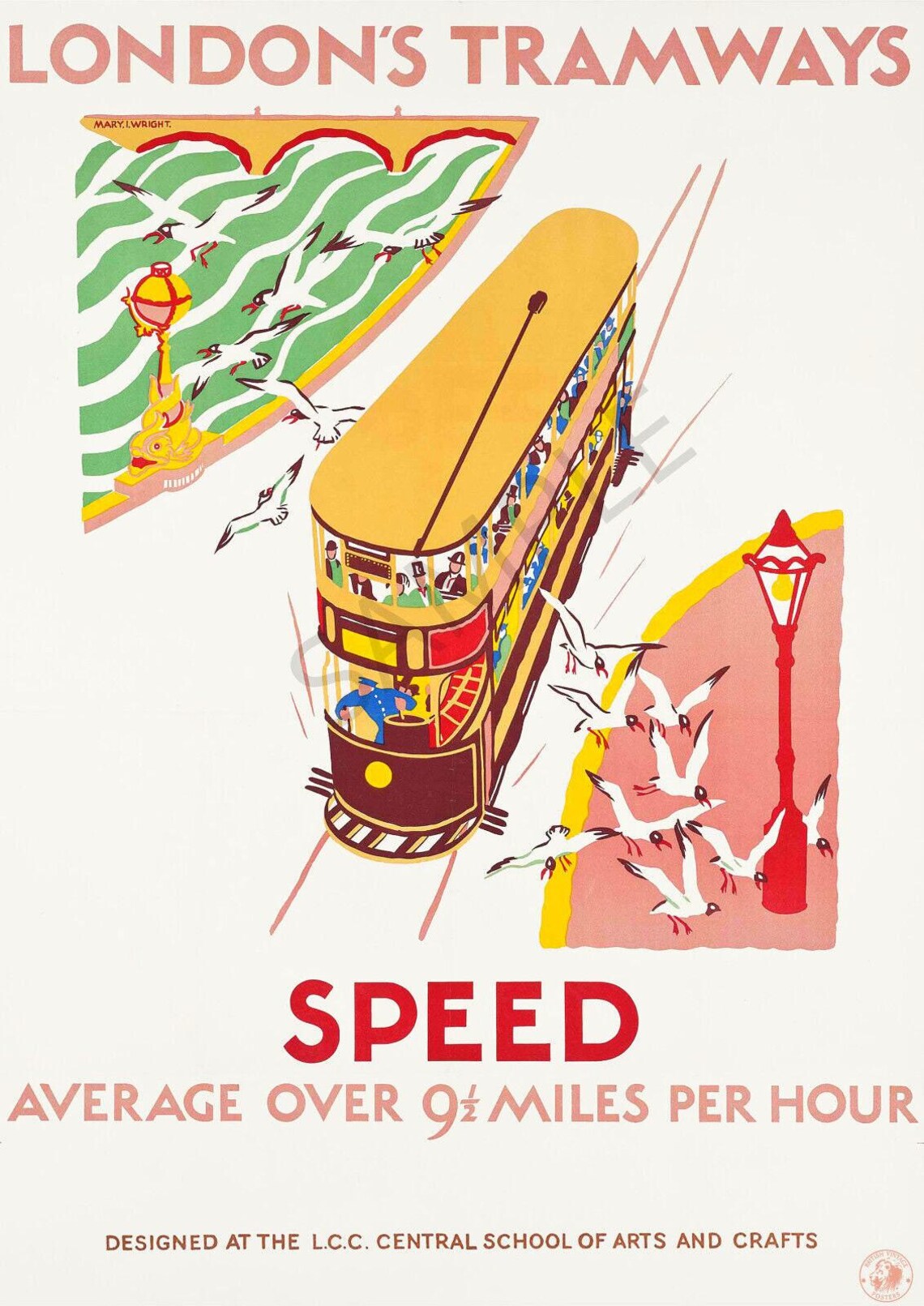 Vintage Poster London's Tramways Transport Advert Fast Tram Park Art ...