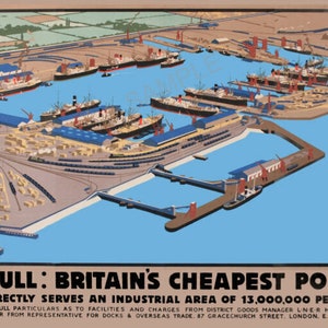 Vintage Railway Poster Hull Docklands Train Travel Advert Art Deco ...