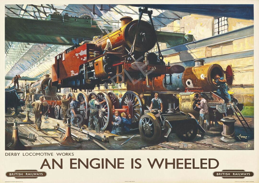 Vintage Railway Poster Steam Train Print an Engine is Wheeled Terence ...