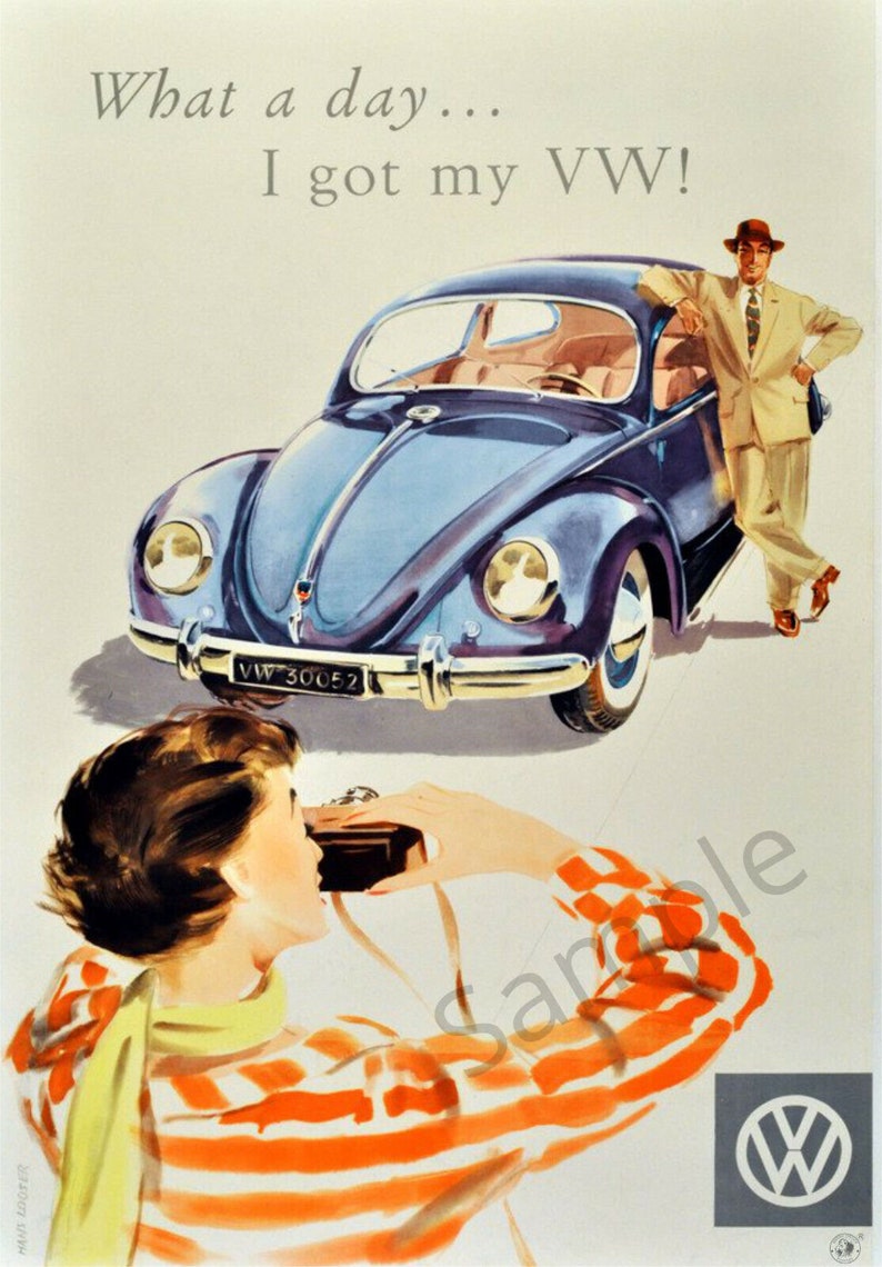 Vintage Poster Vw Car Sign Retro 60s Volkswagen Advert Art Print A3 A4 ...