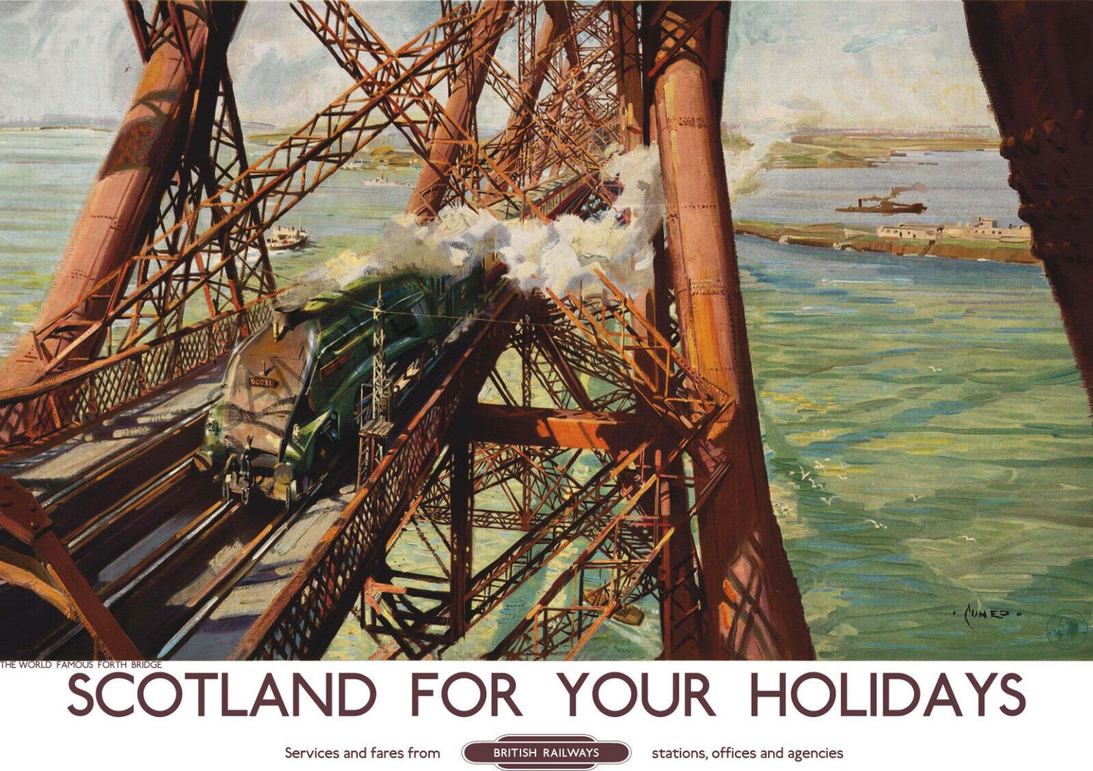 Vintage Railway Poster Forth Bridge Scotland Holiday by Train Advert ...