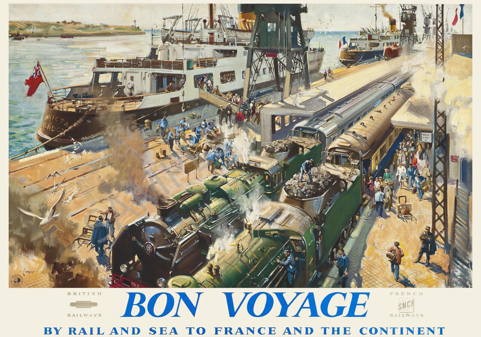 Vintage Railway Poster STEAM Train Picture Bon Voyage Terence Cuneo ...