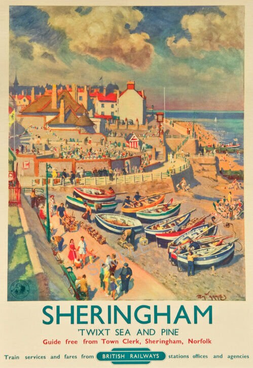 Vintage Railway Poster Sheringham Norfolk Art Deco Beach Boats Print A3 ...