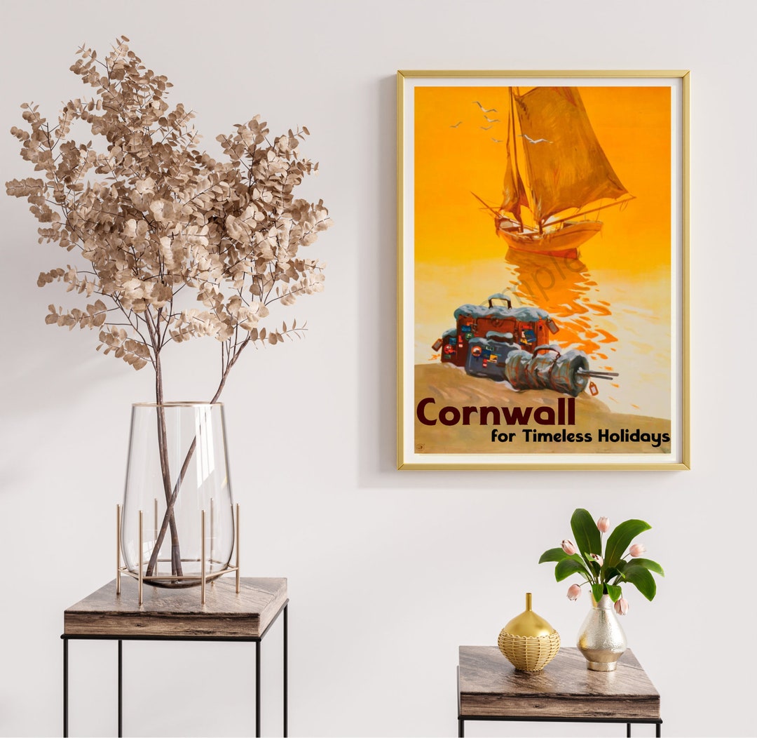 Cornwall Vintage Advertising Poster for Timeless Holidays Beach Luggage ...