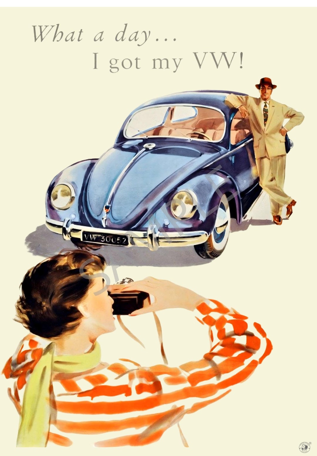 Vintage VOLKSWAGEN Poster VW Car Sign Retro 1960s Advert Art Print A3 ...