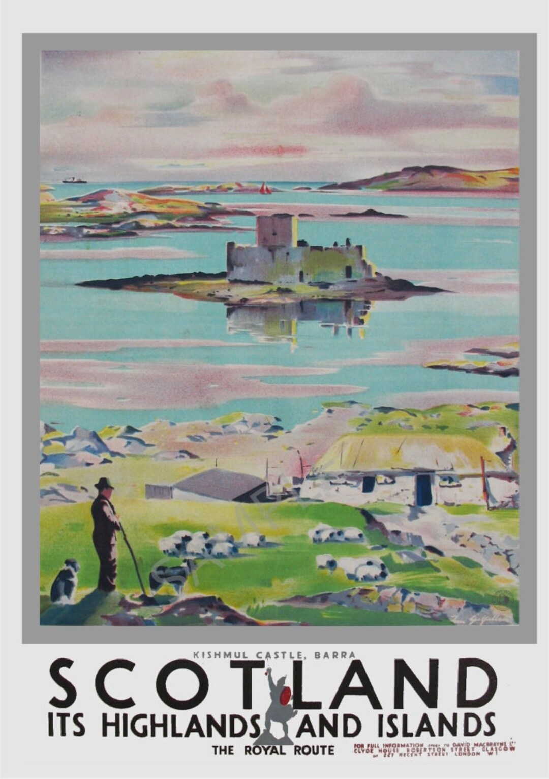 Scottish Highlands Vintage Railway Poster Kishmul Castle Barra Scotland ...