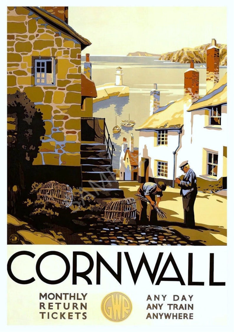 Vintage Railway Poster Cornwall Cornish Lobstermen Pots Sea View Art ...