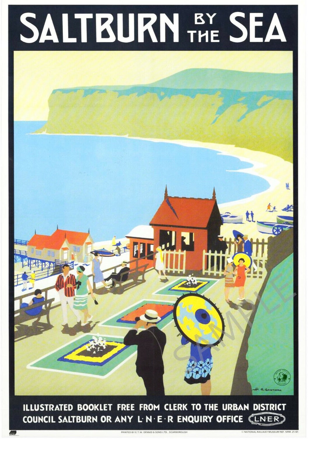 Vintage Railway Poster Saltburn by the Sea Beach Art Deco - Etsy